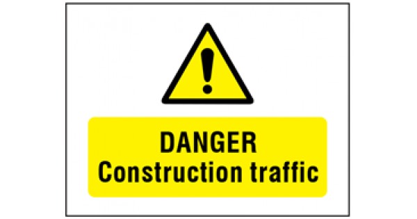 Danger Construction traffic symbol and text safety Sign.
