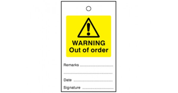 Warning out of order tag - Pack of 10 Tags - Maintenance ...
